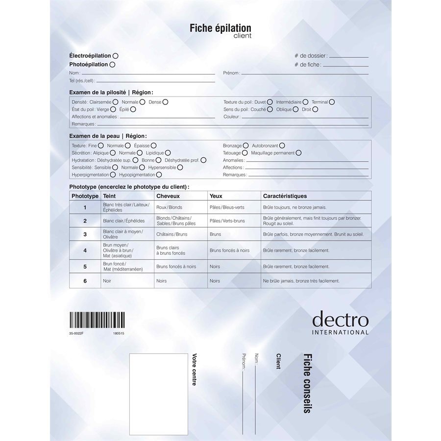 Fiche cliente épilation | Francais