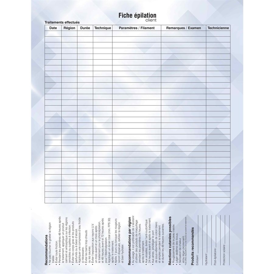 Fiche cliente | Épilation